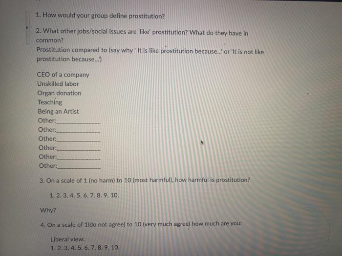 1. How would your group define prostitution? 2. What | Chegg.com