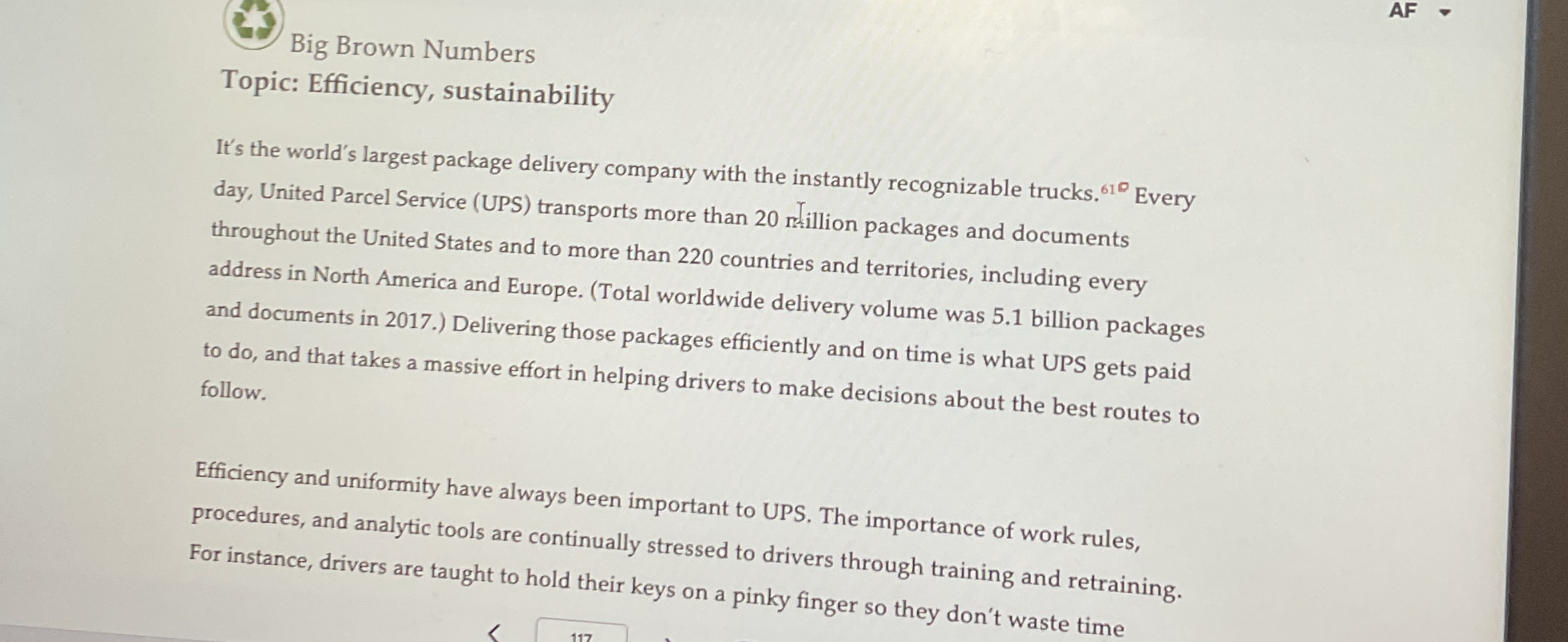 Solved Big Brown NumbersTopic: Efficiency, | Chegg.com