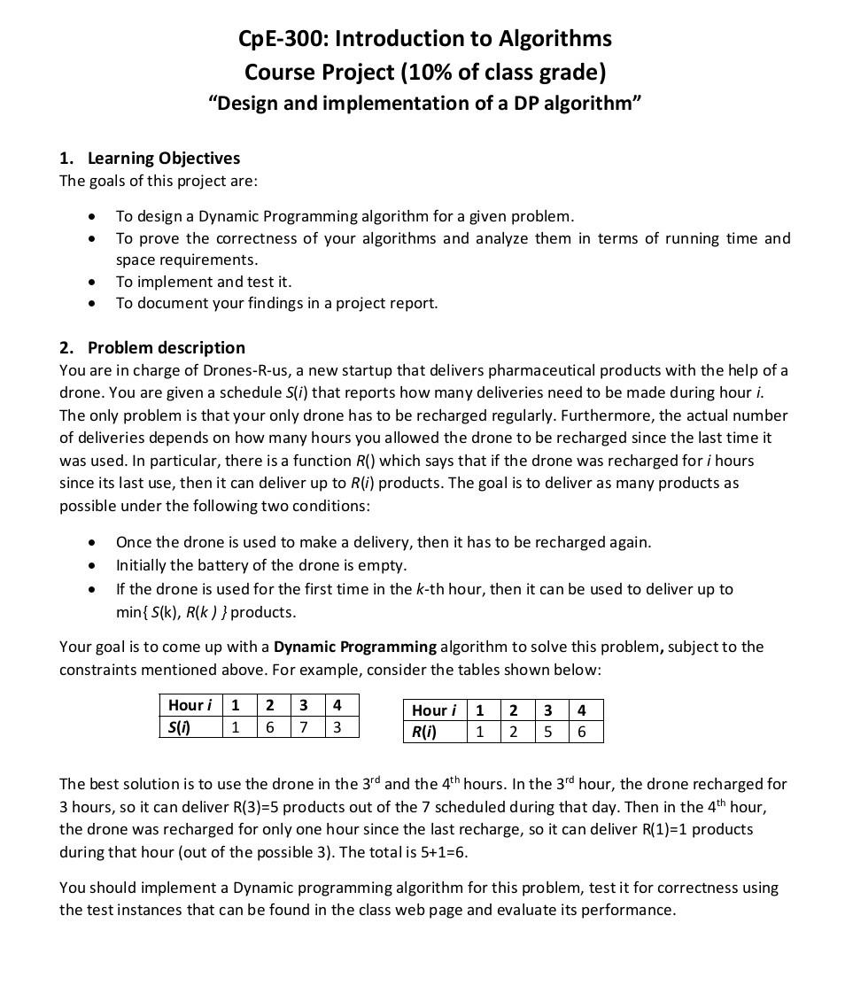 Solved CpE-300: Introduction to Algorithms Course Project | Chegg.com