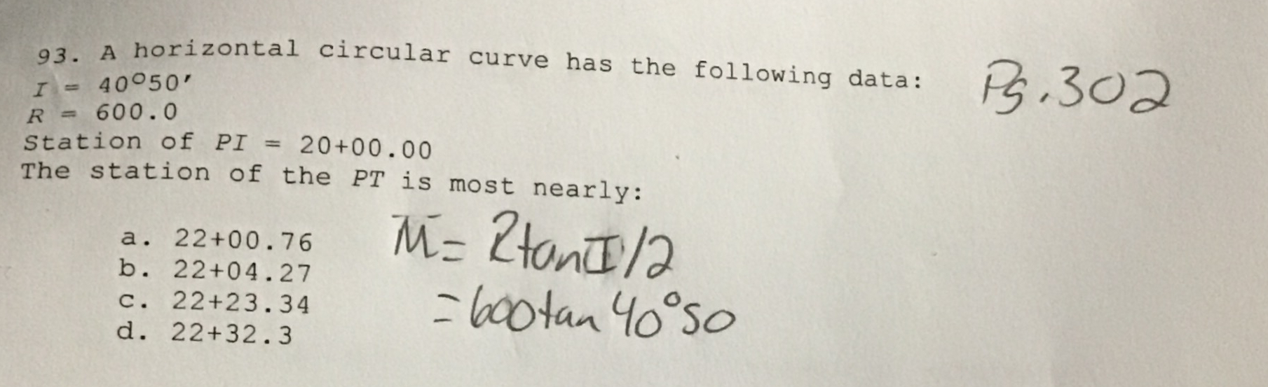 Solved A horizontal circular curve has the following data: | Chegg.com