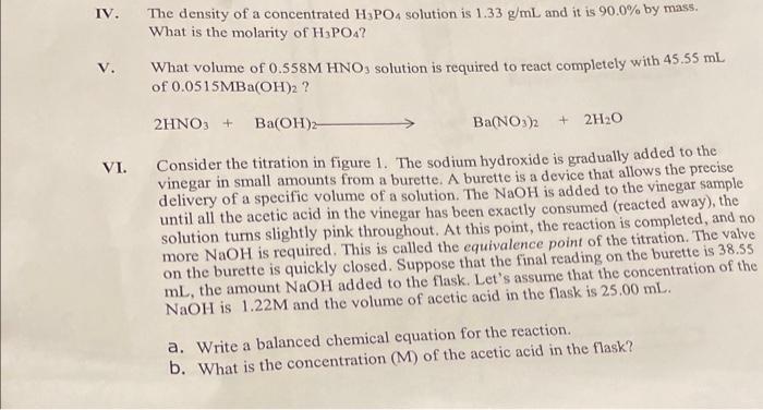 Solved IV. The density of a concentrated H3PO4 solution is | Chegg.com