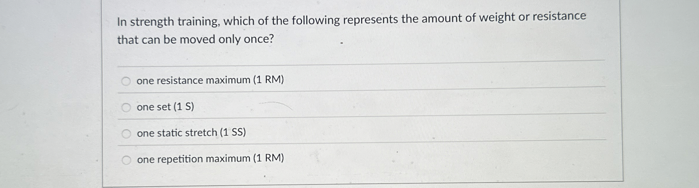 Solved In strength training, which of the following | Chegg.com
