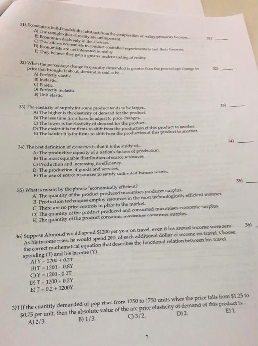 Solved 31 Economists Build Models That Abstract From The