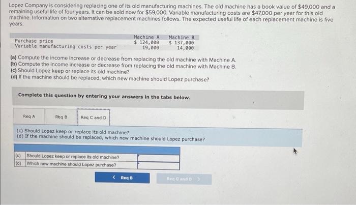 Solved Lopez Company is considering replacing one of its old | Chegg.com