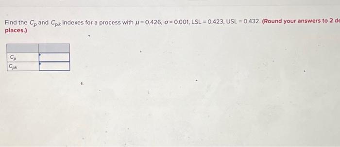 Solved Find the Cp and Cpk indexes for a process with μ = | Chegg.com