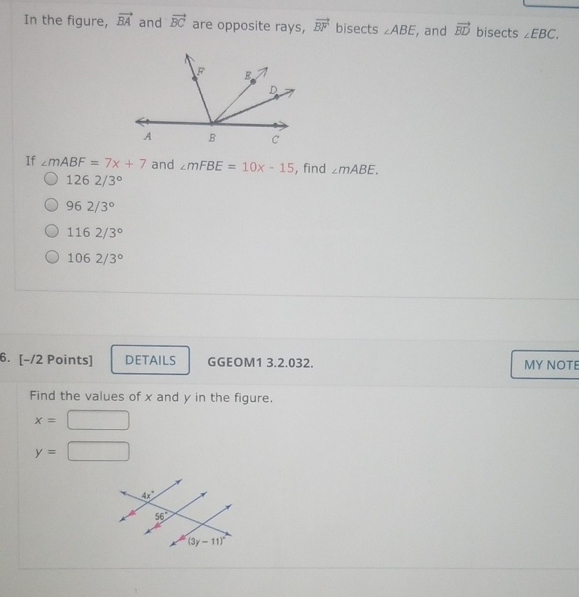 Solved In the figure, BA and BC are opposite rays, BF | Chegg.com