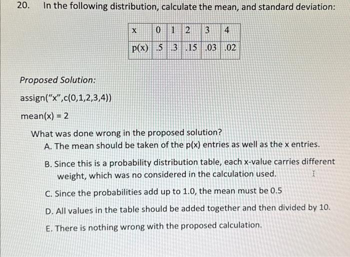 Solved 20. In the following distribution, calculate the | Chegg.com