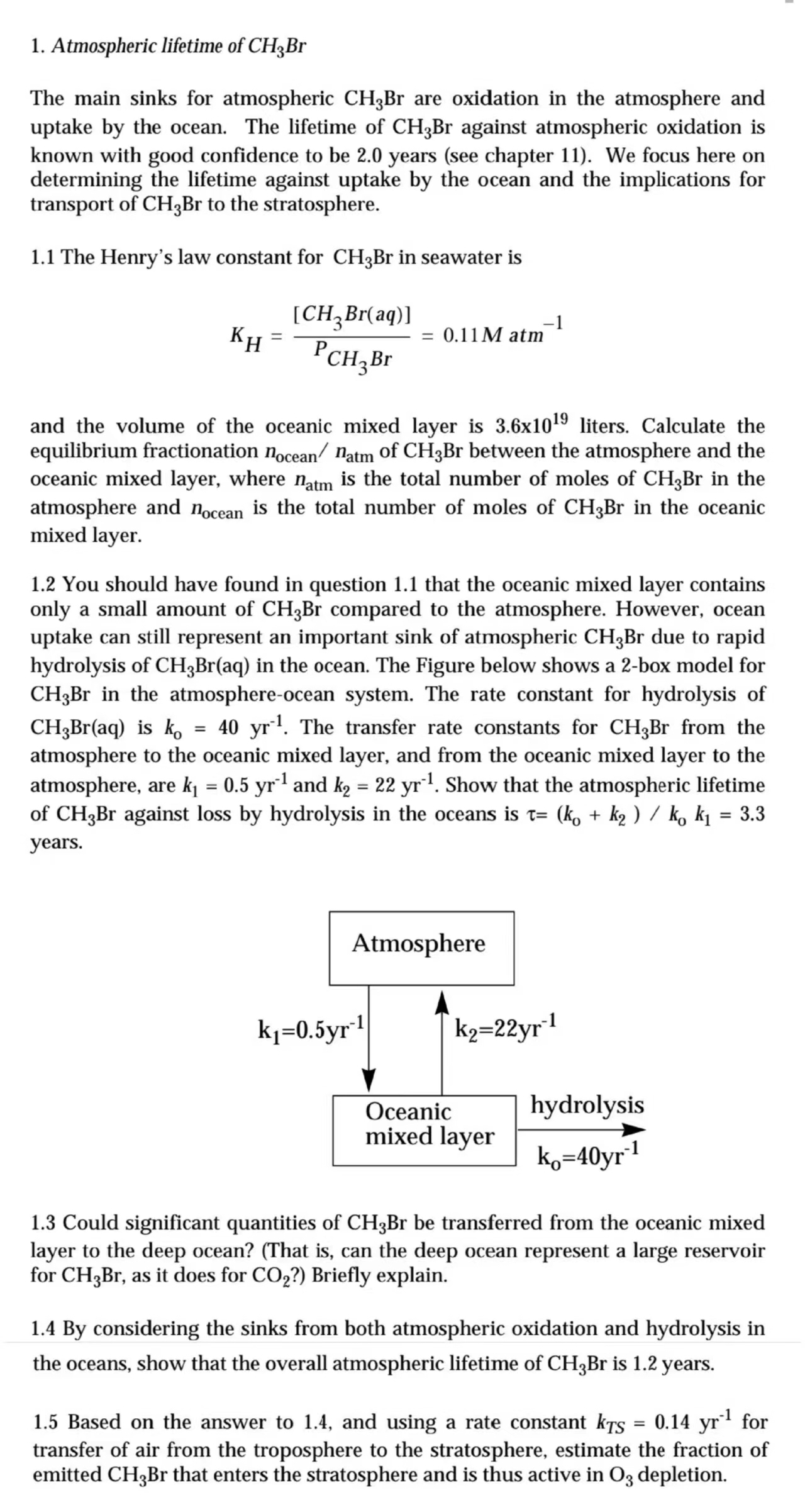 Solved Atmospheric lifetime of CH3BrThe main sinks for | Chegg.com
