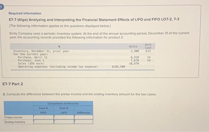 Solved ! Required information E7-7 (Algo) Analyzing and | Chegg.com