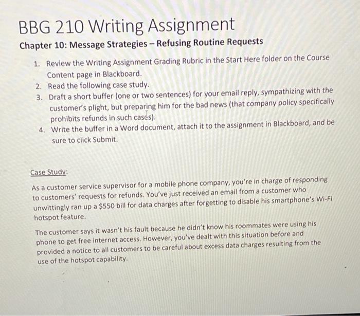 Solved BBG 210 Writing Assignment Chapter 10: Message | Chegg.com