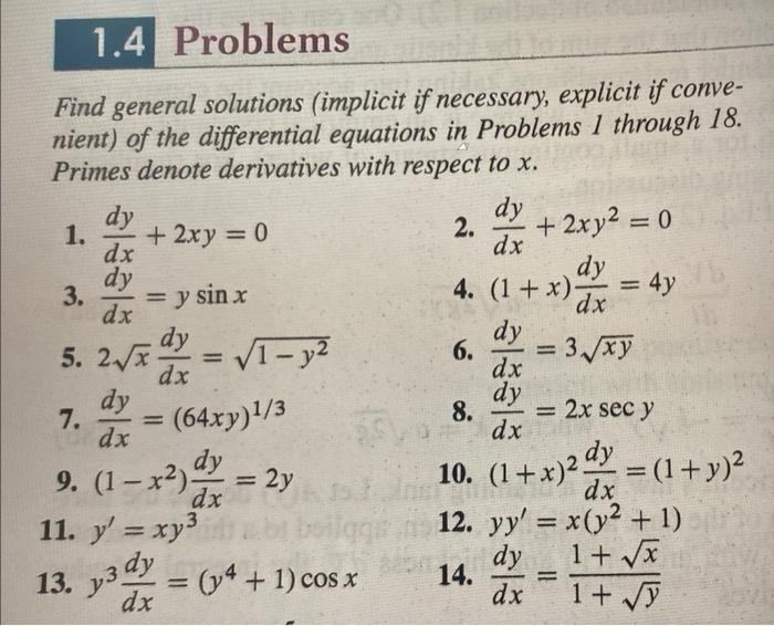Solved Find General Solutions Implicit If Necessary