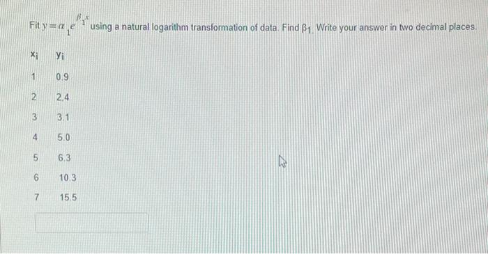 Solved Fit Y αe1eβx Using A Natural Logarithm Transformation