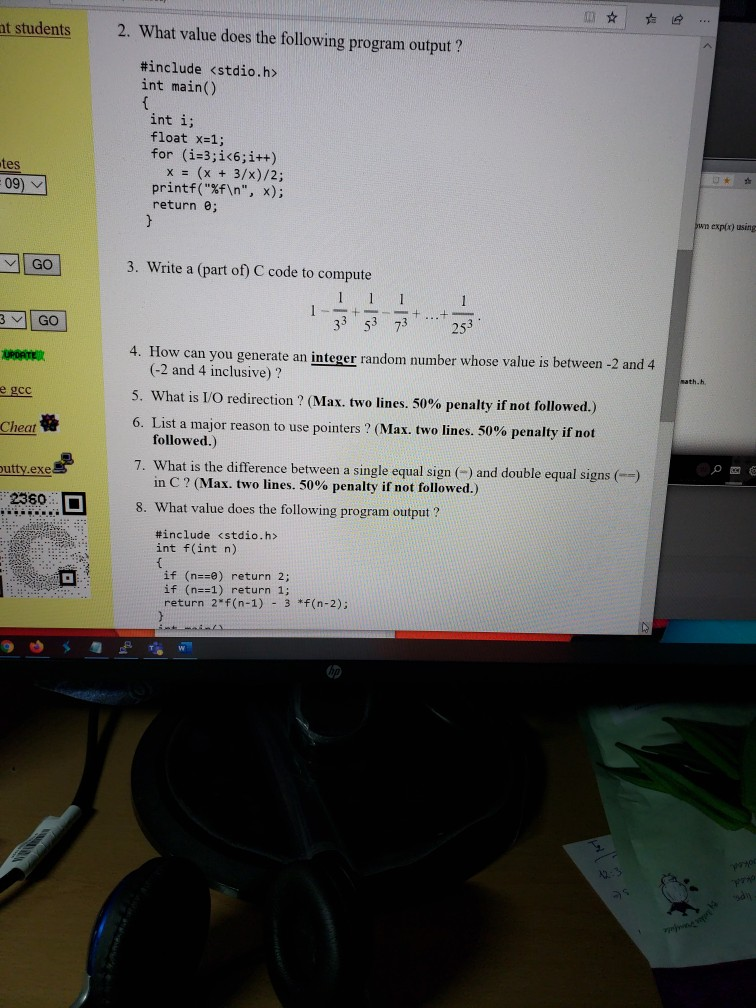 Solved at students 2. What value does the following program | Chegg.com
