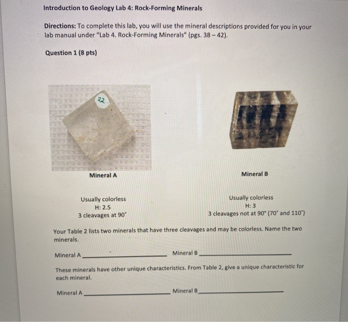 Solved Introduction to Geology Lab 4: Rock-Forming Minerals | Chegg.com