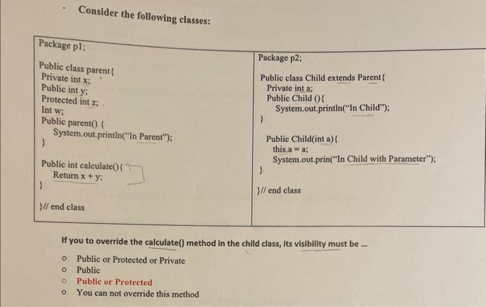 Solved Consider the following classes: If you to override | Chegg.com