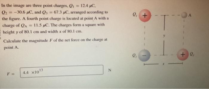 Solved In the image are three point charges, Q1=12.4μC, | Chegg.com