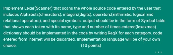 Implement Lexer(Scanner) that scans the whole source | Chegg.com