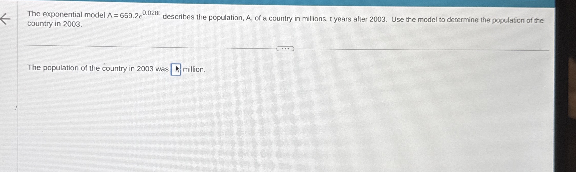 Solved The exponential model A=669.2e0.028t ﻿describes the | Chegg.com