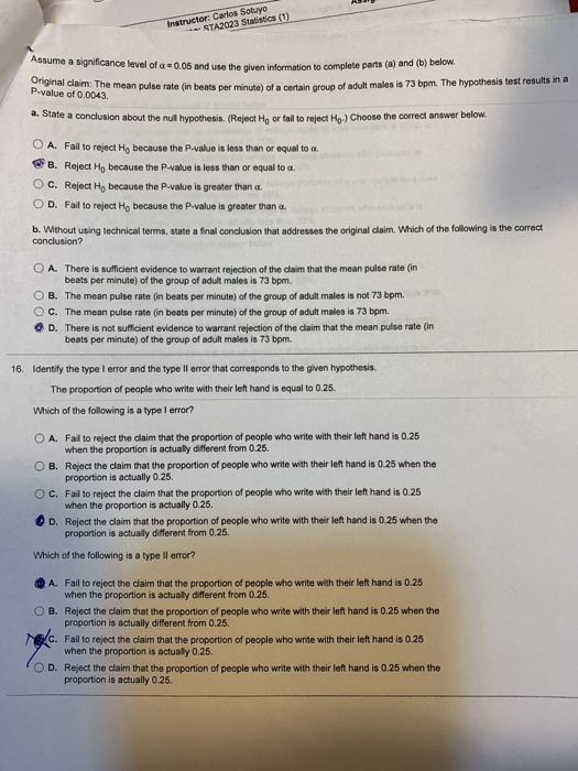 Solved Instructor: Carlos Sotuyo - STA2023 Statistics (1) | Chegg.com
