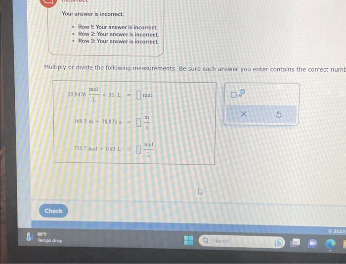 Solved Your answer is incorrect. Check Row 1: Your answer is | Chegg.com
