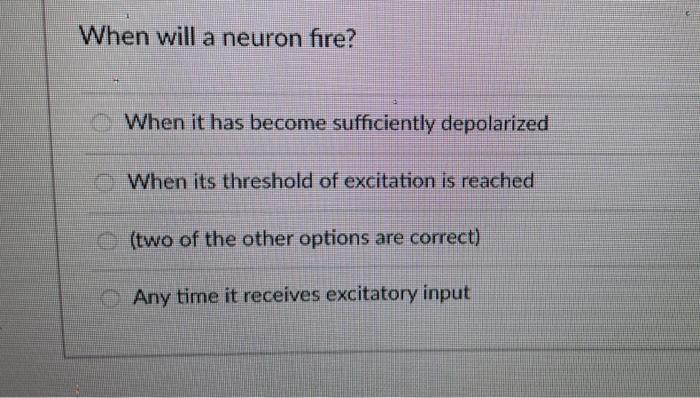 Solved When will a neuron fire? When it has become | Chegg.com