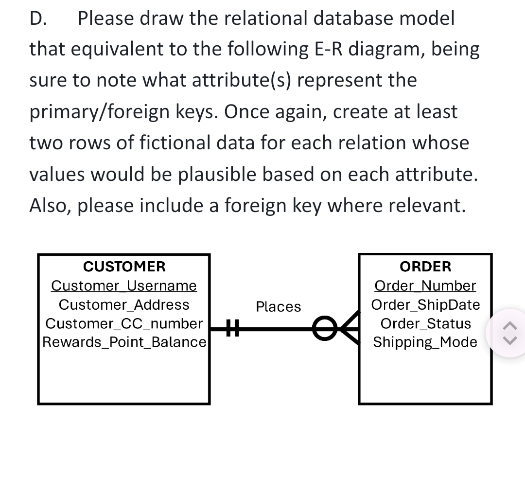 Solved D. ﻿Please draw the relational database modelthat | Chegg.com