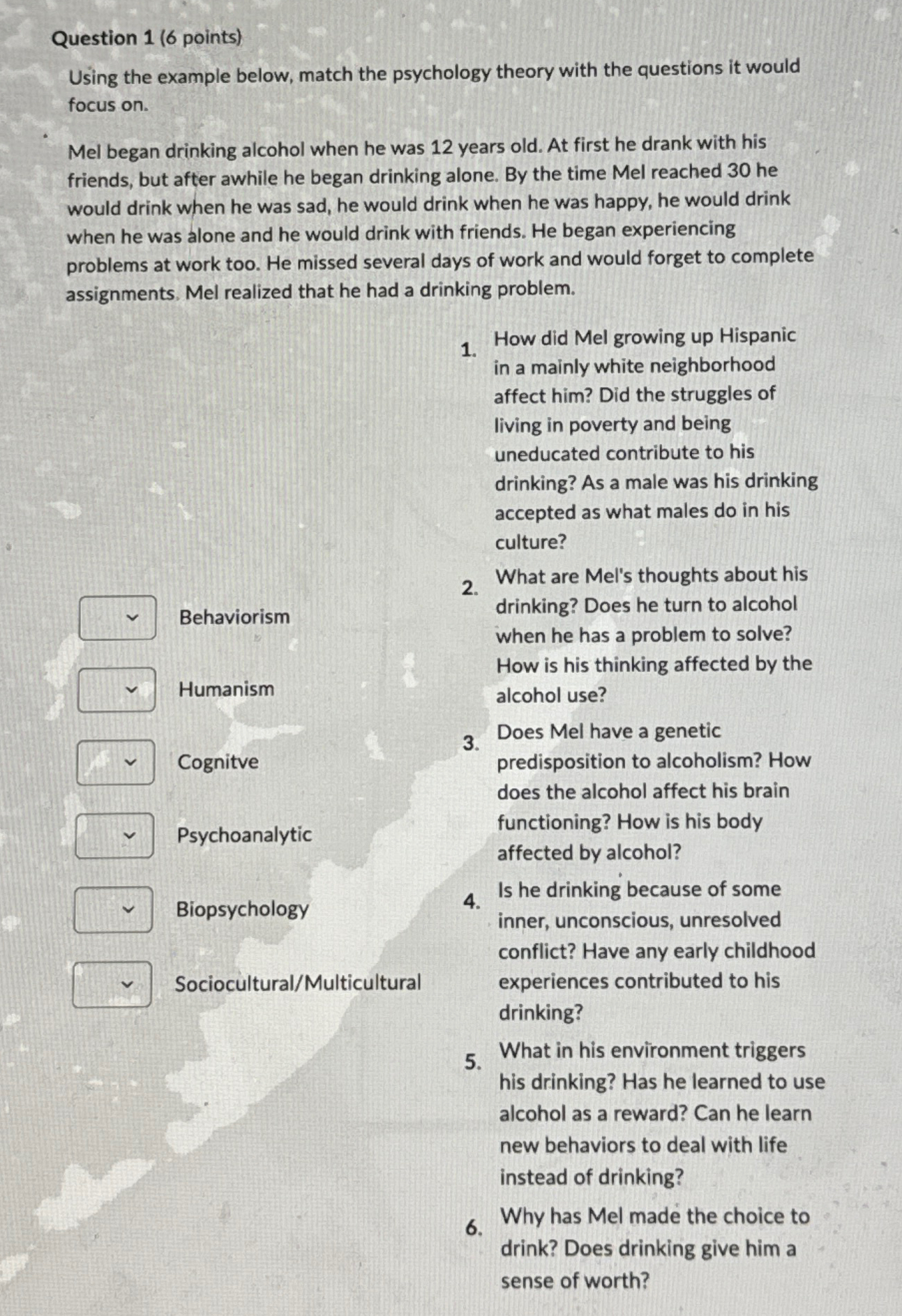 Solved Question 1 (6 ﻿points)Using the example below, match | Chegg.com