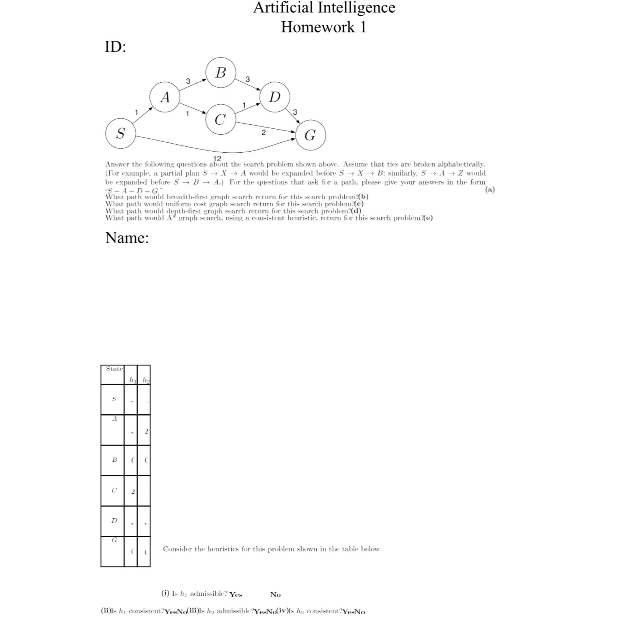Solved Artificial Intelligence Homework 1In.Answer the | Chegg.com