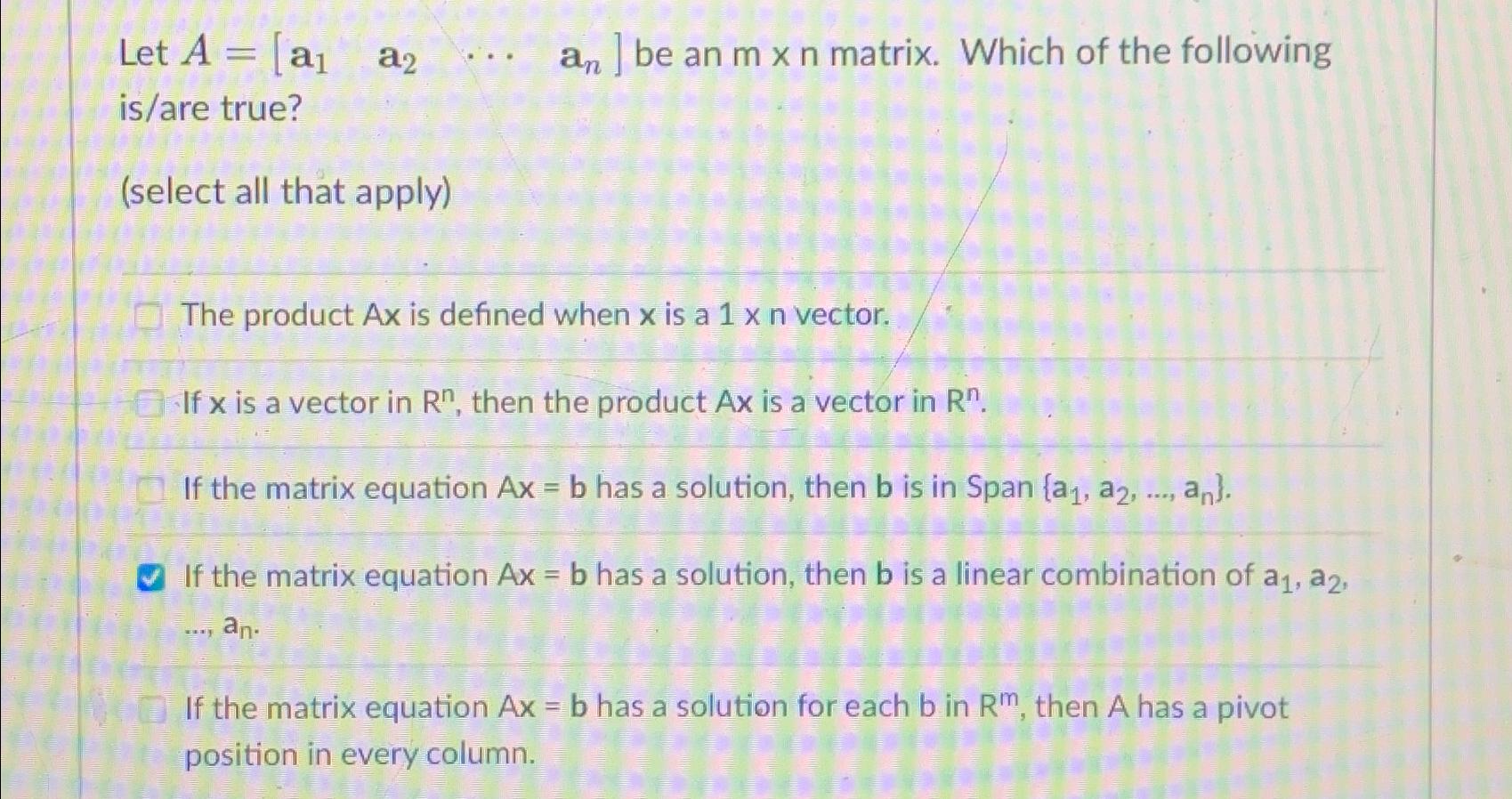 Solved Let A=[[a_(1),a_(2),cdots,a_(n)]] be an m\\\\times n | Chegg.com