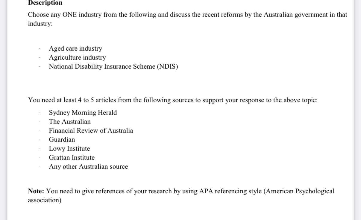 Solved DescriptionChoose any ONE industry from the following | Chegg.com