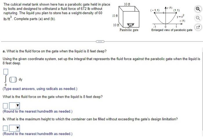 Solved The cubical metal tank shown here has a parabolic | Chegg.com