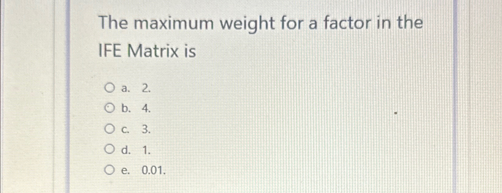 Solved The maximum weight for a factor in the IFE Matrix | Chegg.com