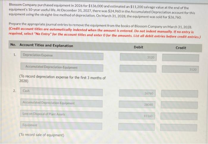 Solved Blossom Company purchased equipment in 2026 for | Chegg.com