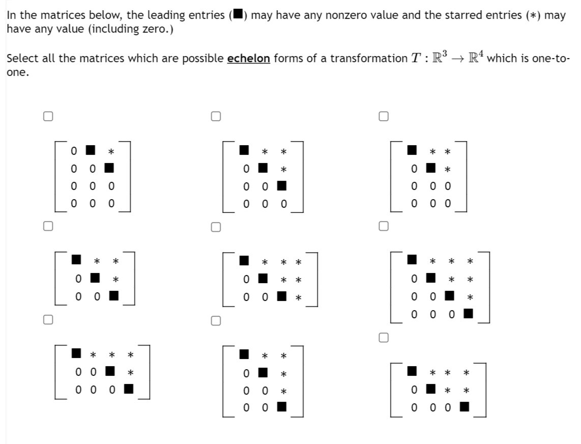 Solved In the matrices below, the leading entries ( ) ﻿may | Chegg.com