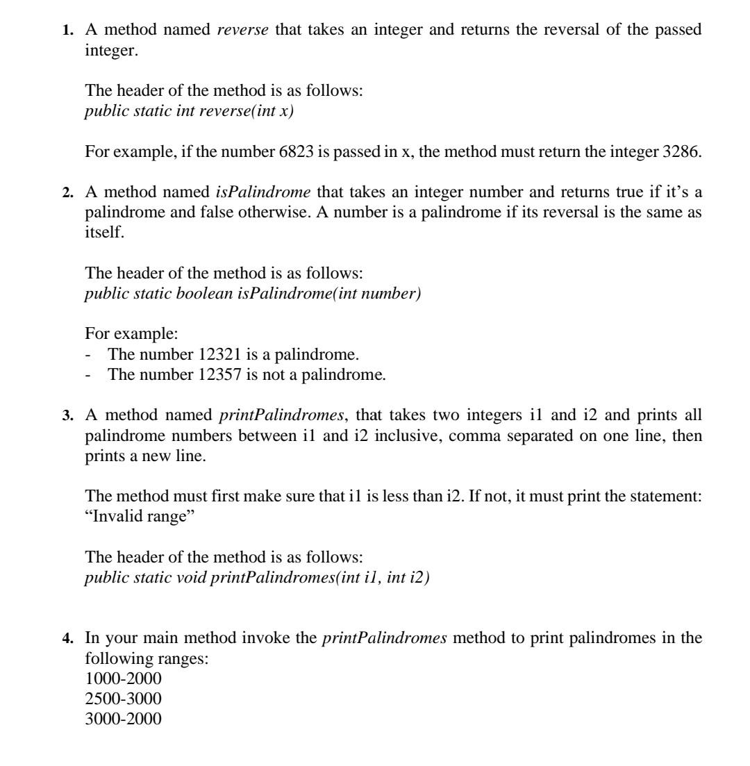 Solved 1. A method named reverse that takes an integer and | Chegg.com
