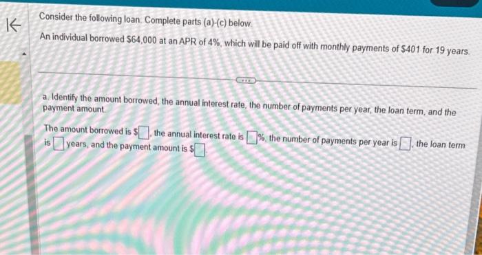 Solved Consider the following loan. Complete parts (a)-(c) | Chegg.com