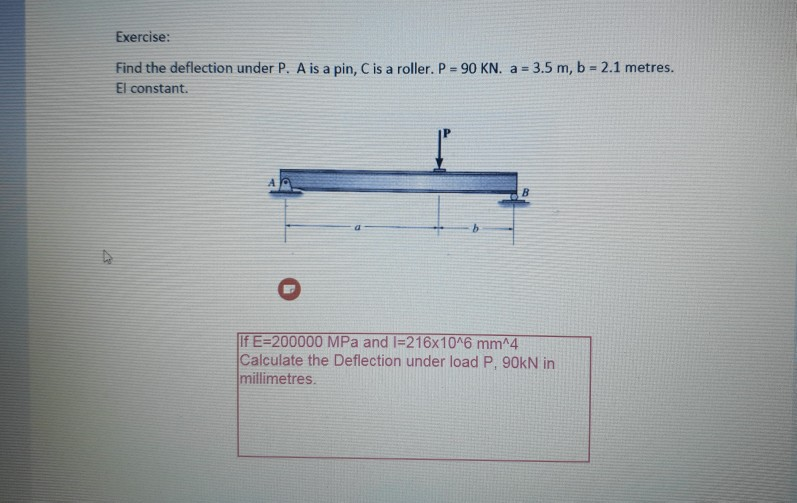 Solved Exercise: Find the deflection under P. A is a pin, C | Chegg.com