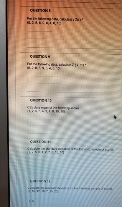 Solved For the following data, calculate (8x)2 | Chegg.com