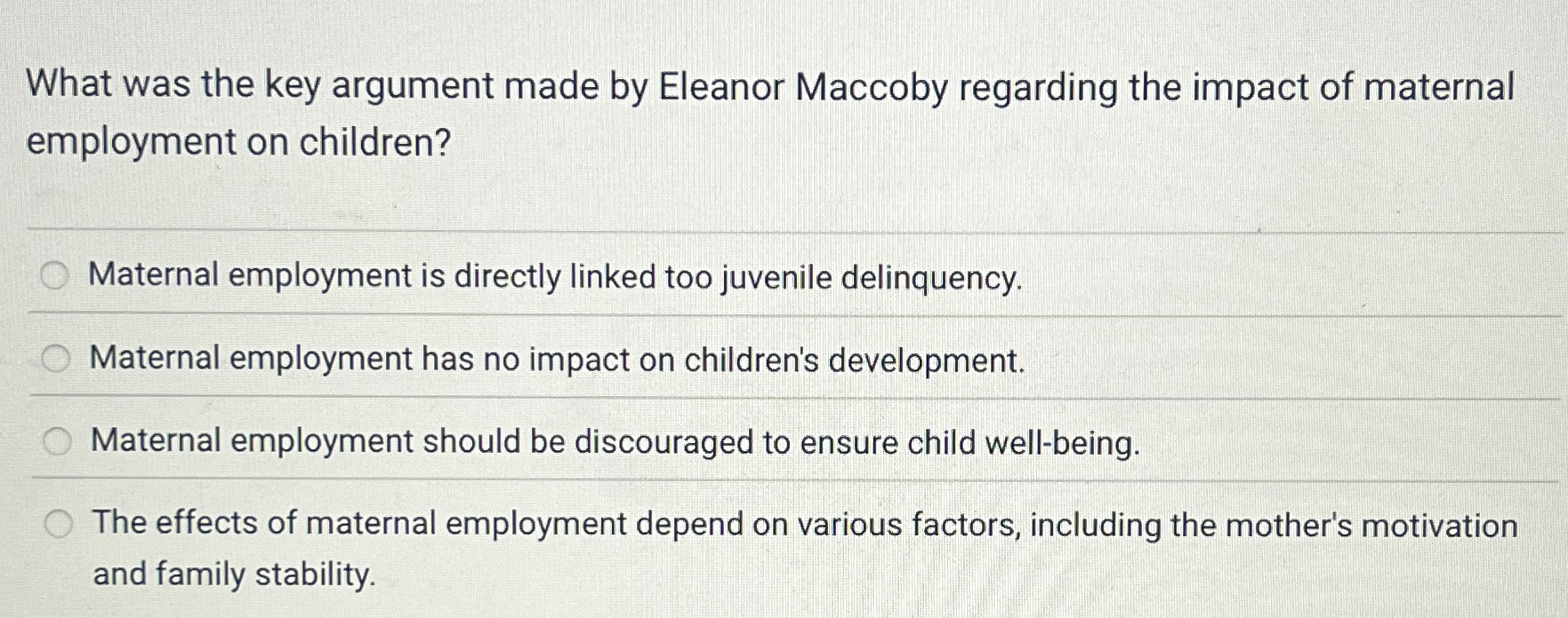 Solved What was the key argument made by Eleanor Maccoby | Chegg.com