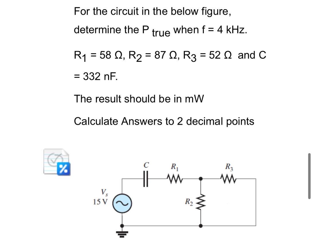 Solved For the circuit in the below figure, determine the P | Chegg.com