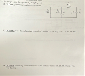 Solved Let the voltage across the capacitor vc=30V ﻿at | Chegg.com