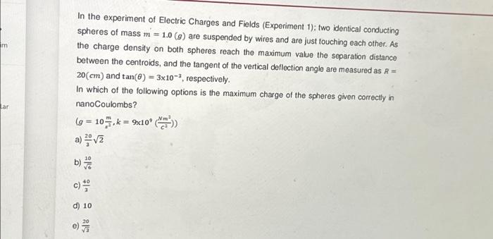 Solved In the experiment of Electric Charges and Fields | Chegg.com