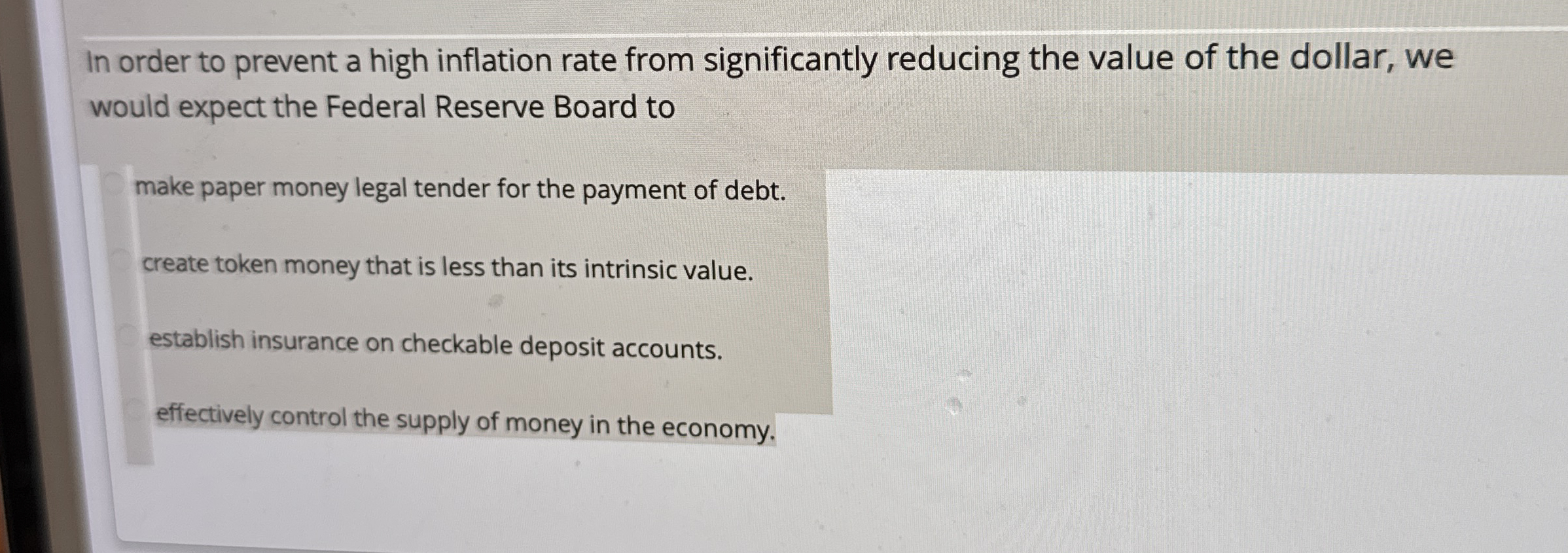 Solved In order to prevent a high inflation rate from | Chegg.com