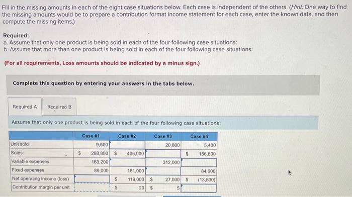 Solved Fill in the missing amounts in each of the eight case | Chegg.com