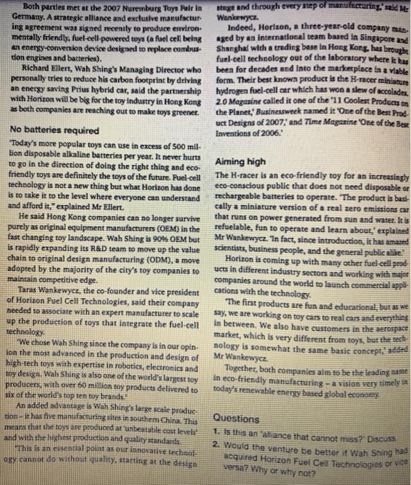 Solved Wah Shing Toys (Adapted from 'Eco-friendly toys | Chegg.com