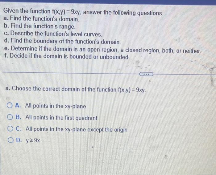Solved Given the function f(x,y)=9xy, answer the following | Chegg.com