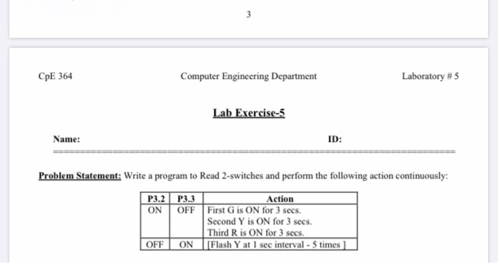 CPE 364 Computer Engineering Department Laboratory #5 | Chegg.com