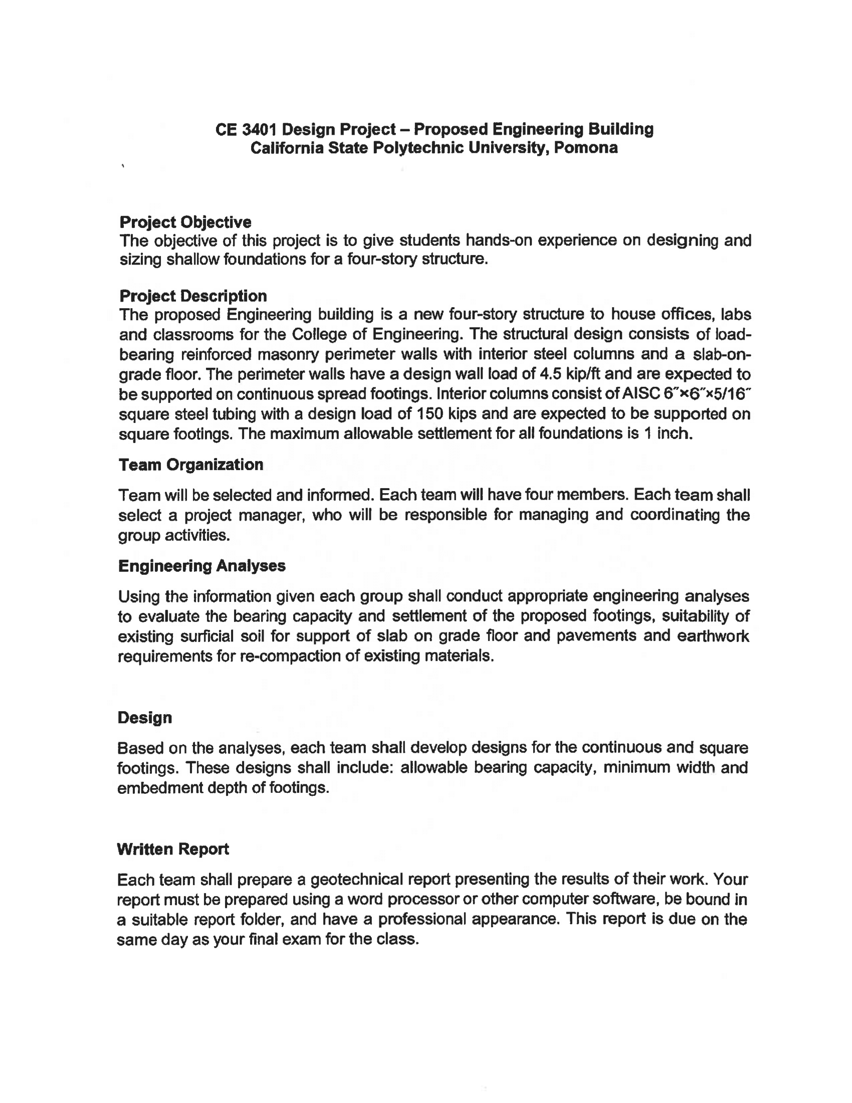 CE 3401 ﻿Design Project - ﻿Proposed Engineering | Chegg.com