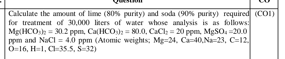 Solved Calculate the amount of lime (80% ﻿purity) ﻿and soda | Chegg.com