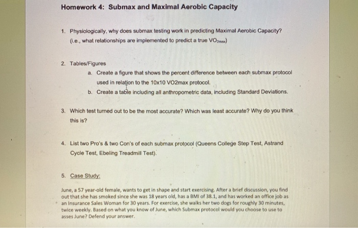 Solved Homework 4: Submax and Maximal Aerobic Capacity 1. | Chegg.com